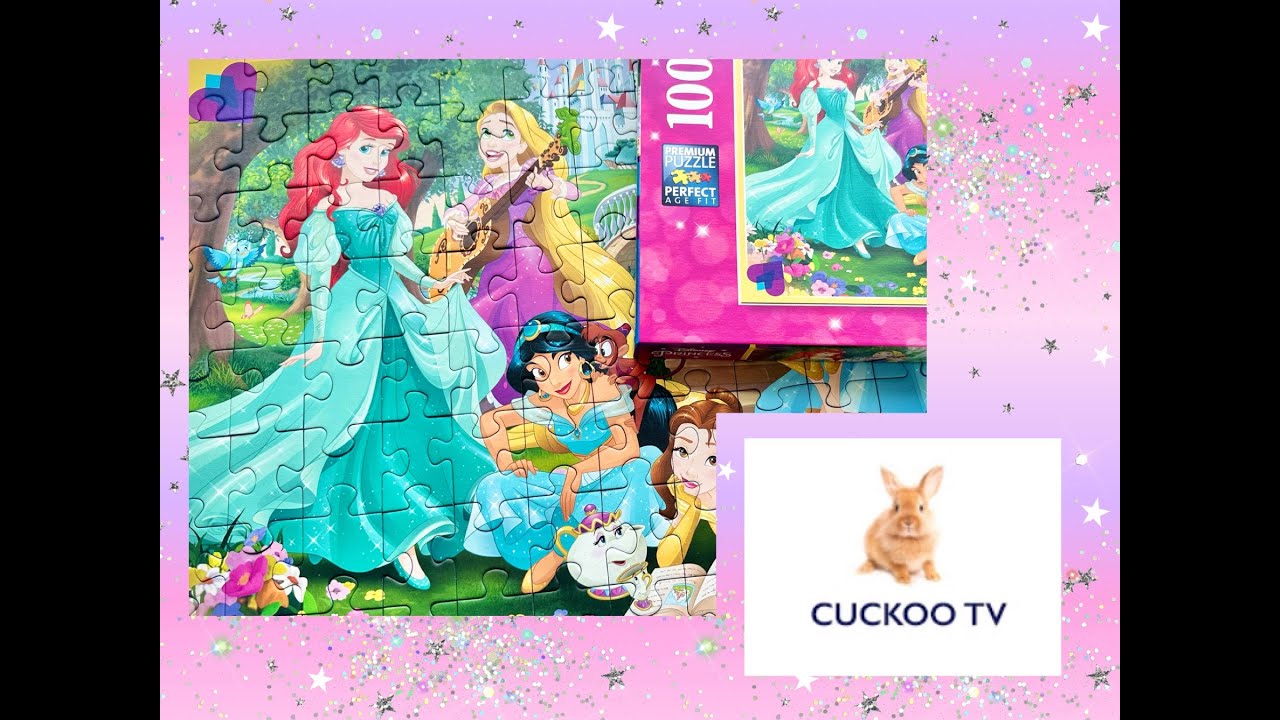 Making Disney princess puzzle for kids, solving 100 pieces puzzle - YouTube