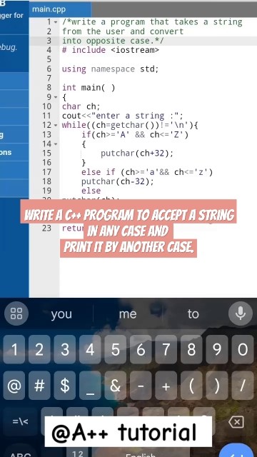Program to convert string case#c++tutorial #shorts#cs - YouTube