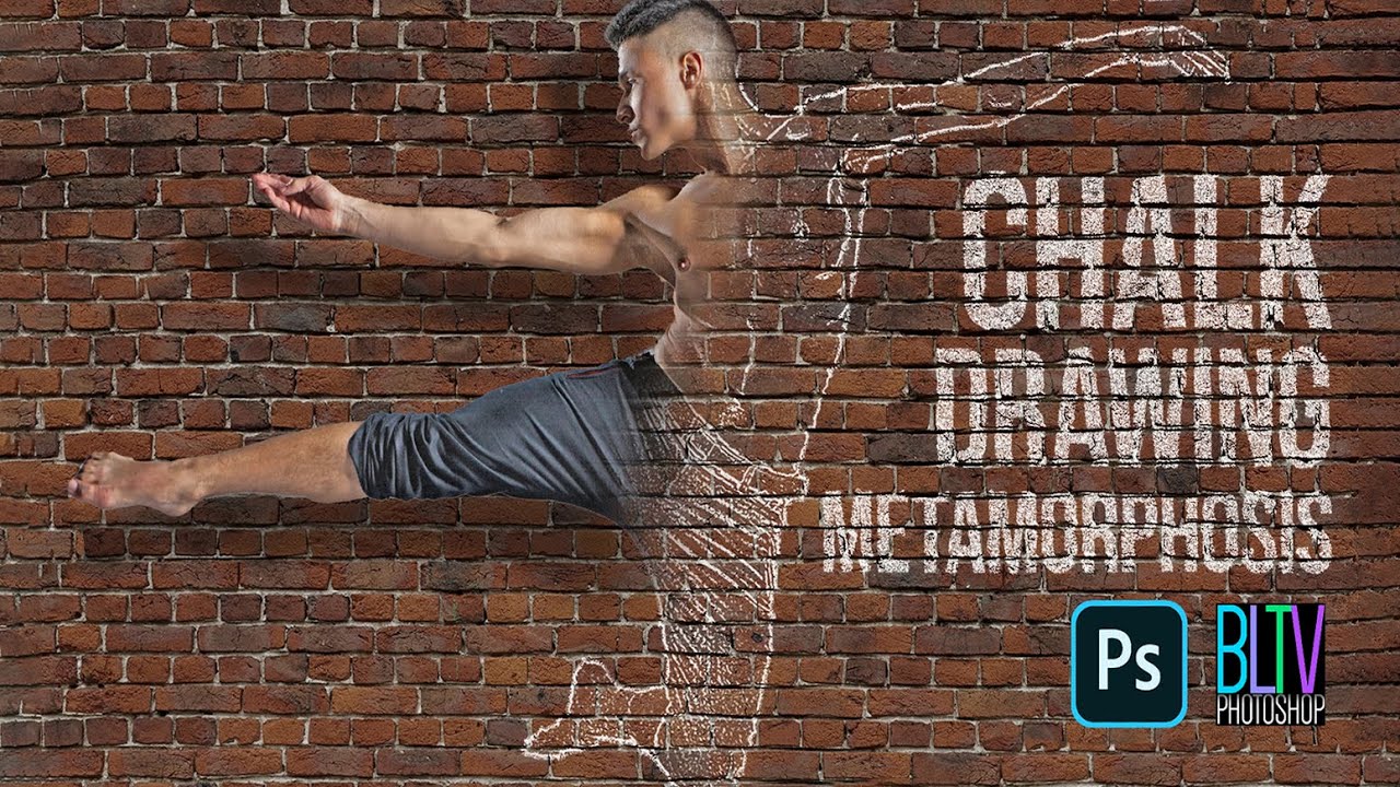 How to Emerge a Brick Wall CHALK Drawing from a PHOTO in Photoshop ...