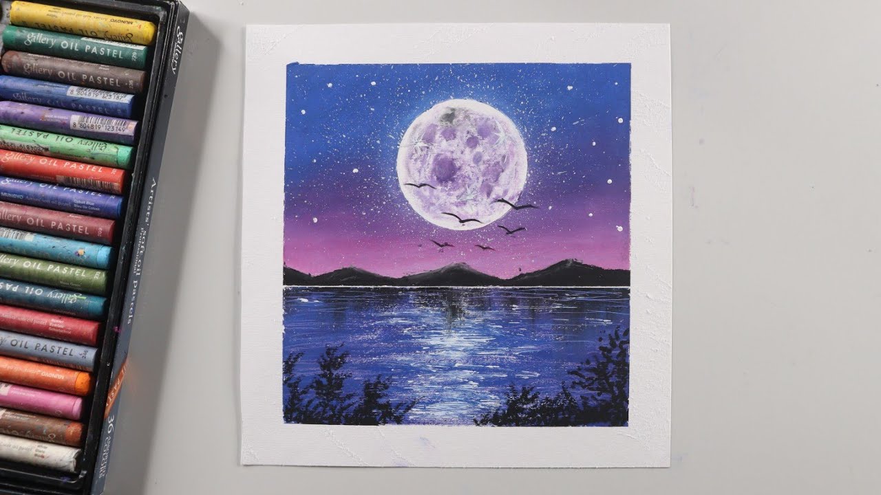 Easy Full Moon Drawing with Oil Pastels for Beginners / Step by Step ...