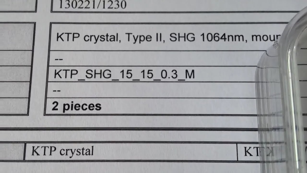 KTP crystal, Type II, SHG 1064nm, mounted sales@dmphotonics.com - YouTube