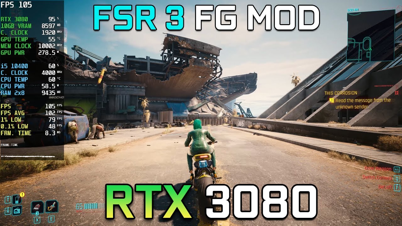 Cyberpunk 2077 FSR 3 Frame Generation Mod RTX 3080 4K - YouTube