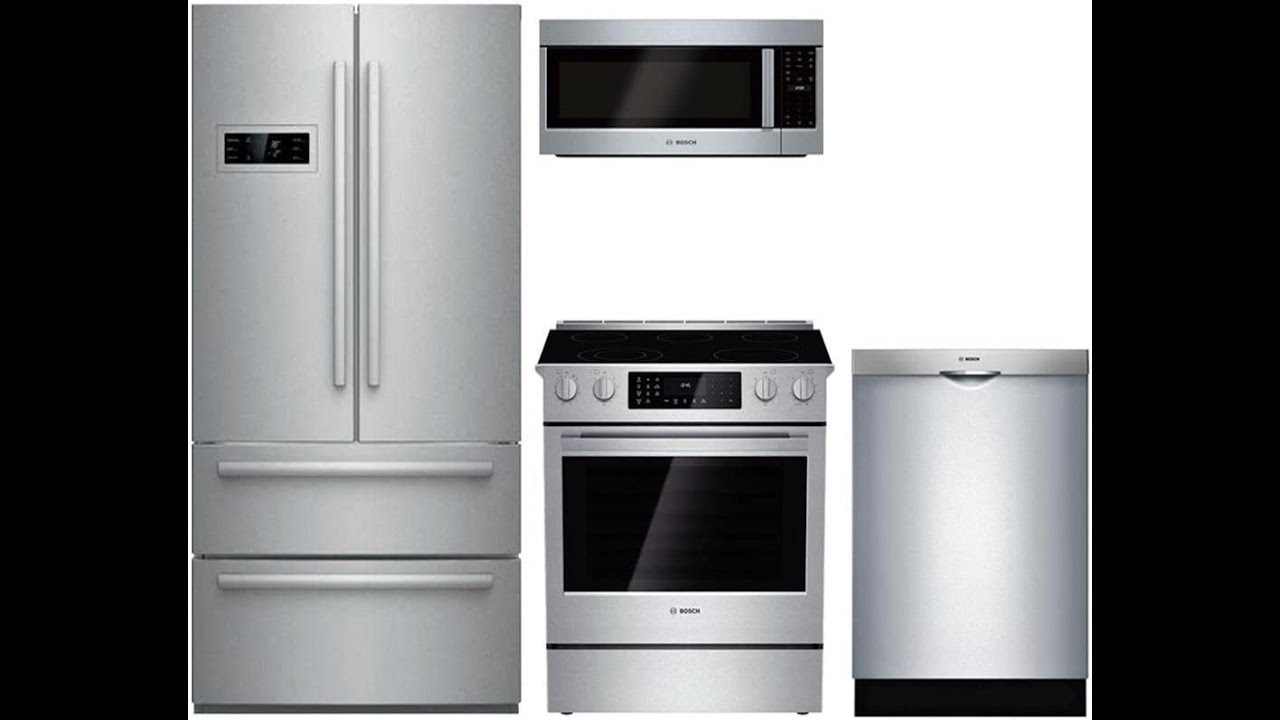 KITCHEN COMPLETE Bosch 4-Piece Stainless Steel Kitchen Package - YouTube