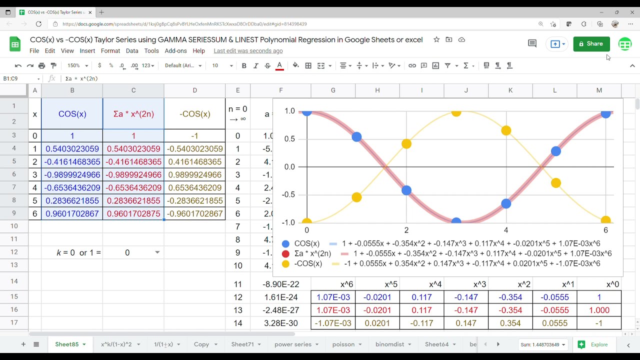 COS x Vs COS x Using ARRRAYFORMULA GAMMA SERIESSUM LINEST COS x Vs COS x Using ARRRAYFORMULA GAMMA SERIESSUM LINEST