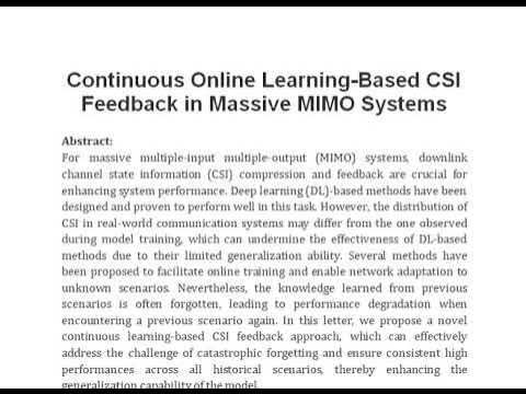 Continuous Online Learning Based CSI Feedback in Massive MIMO Systems - YouTube