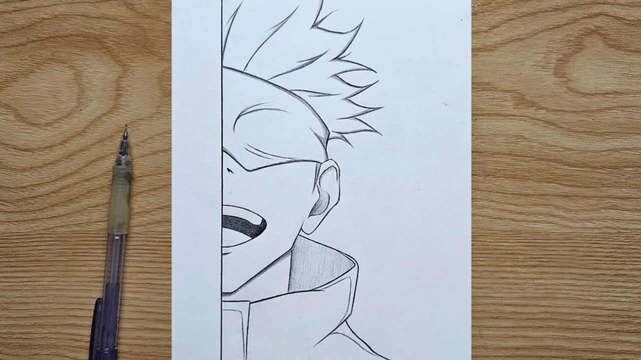 Anime half face drawing easy | How to draw Gojo Satoru step by step ...