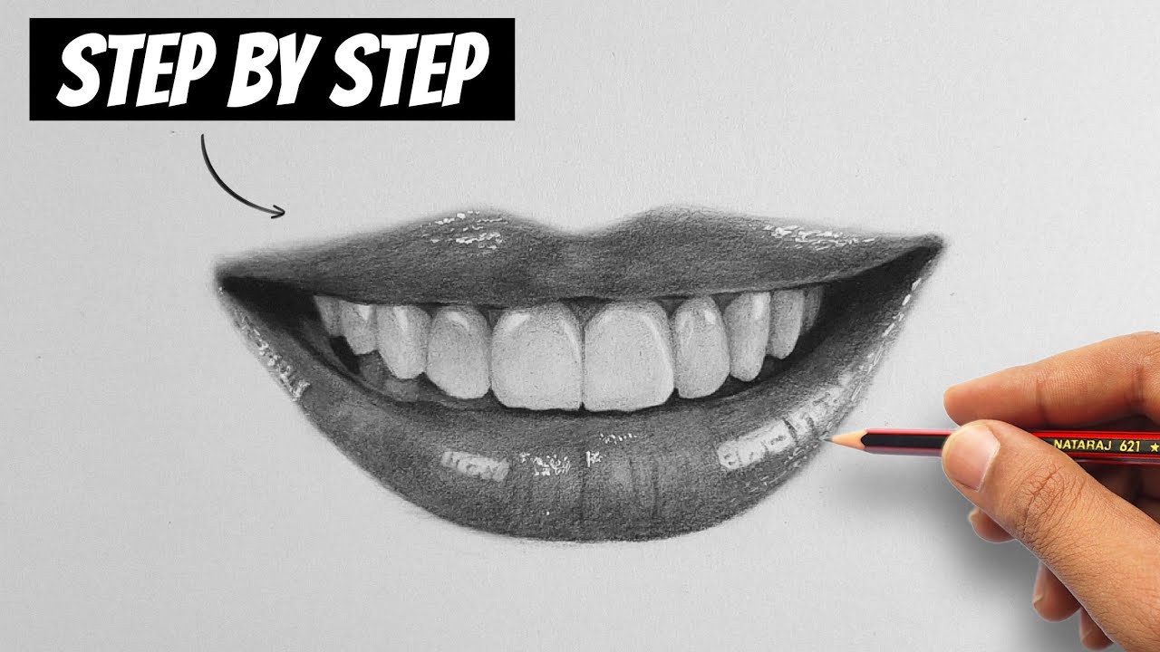How to Draw Realistic Teeth - Real-time Step by step tutorial - YouTube