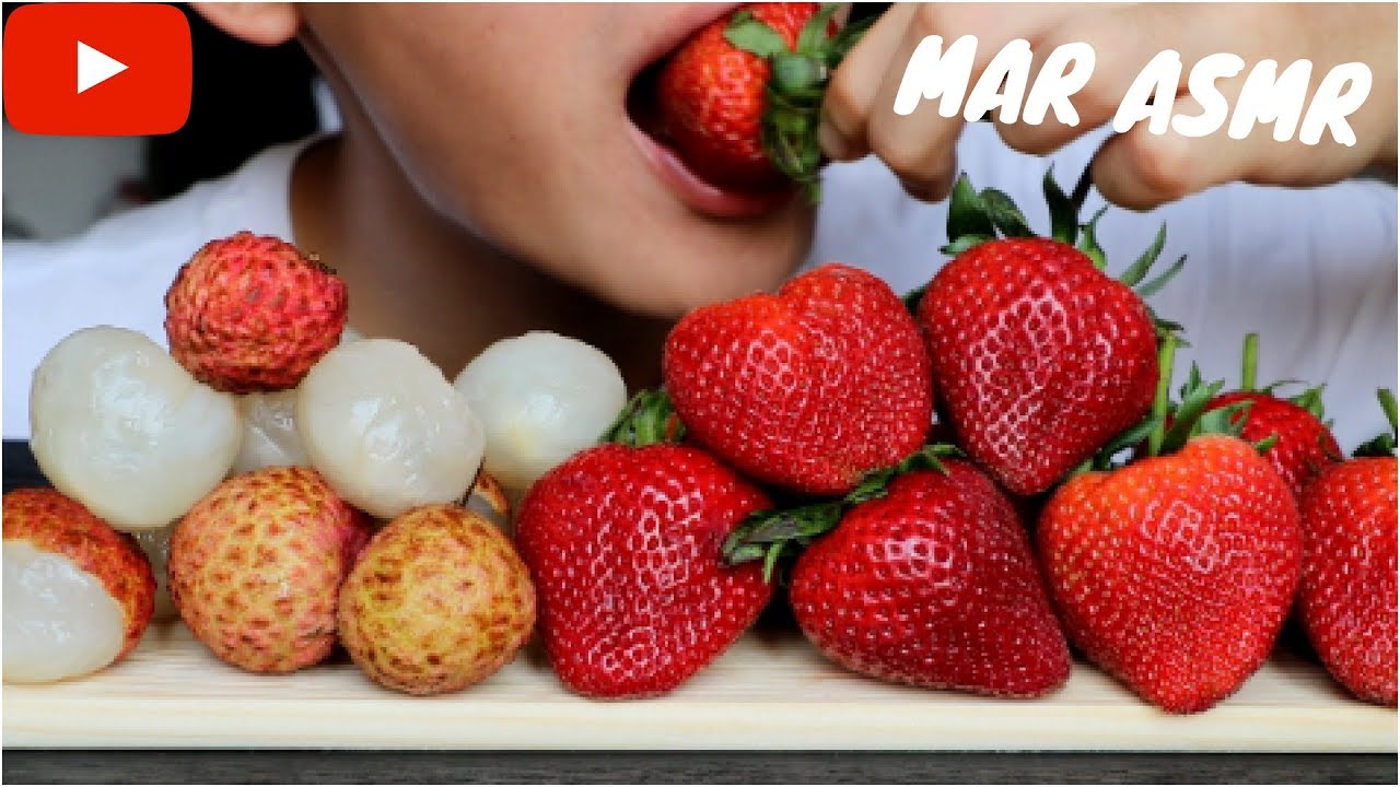 ASMR Eating Sounds | Strawberry & Lychee (Extreme Juicy Chewy Eating ...