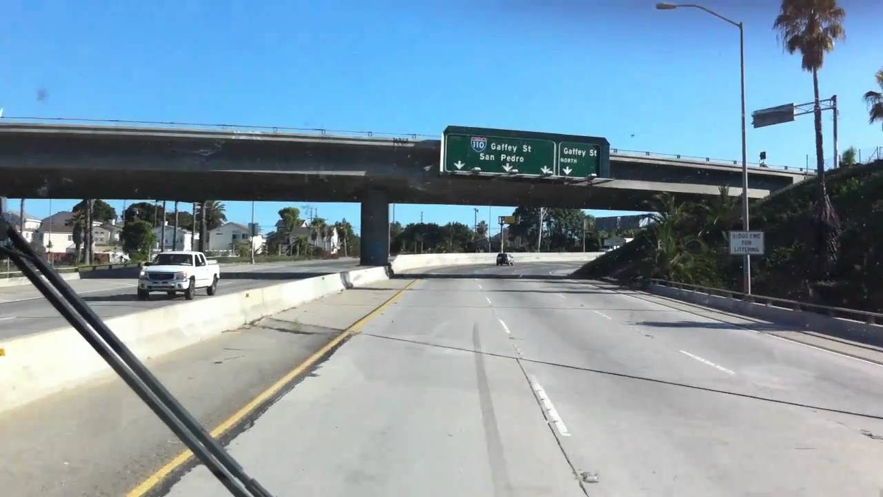 San Pedro, CA (110) Harbor Fwy South @ Gaffey St Exit - YouTube