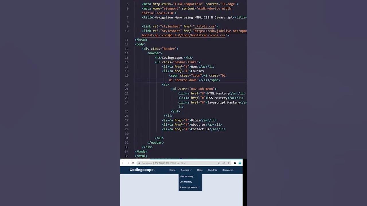 How To Create Navigation Menu Bar Using Html Css And Javascript 🔥