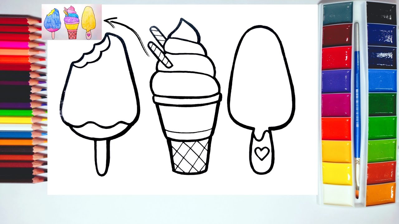 Drawing Ice Cream and Coloring for Kids | Painting page | Color and ...