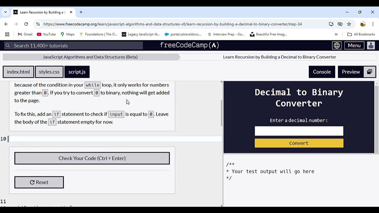 Learn Recursion by Building a Decimal to Binary Converter Step 34 freeCodeCamp.org - YouTube