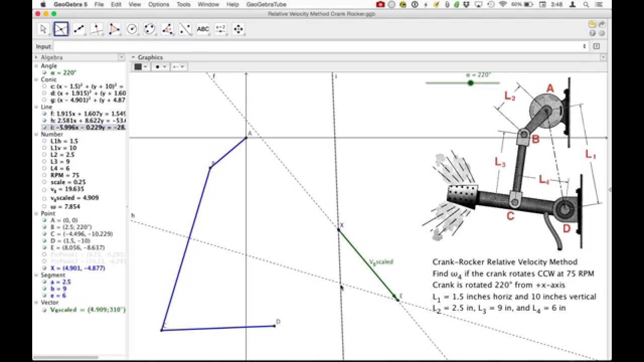 Relative Velocity Method Crank Rocker - YouTube
