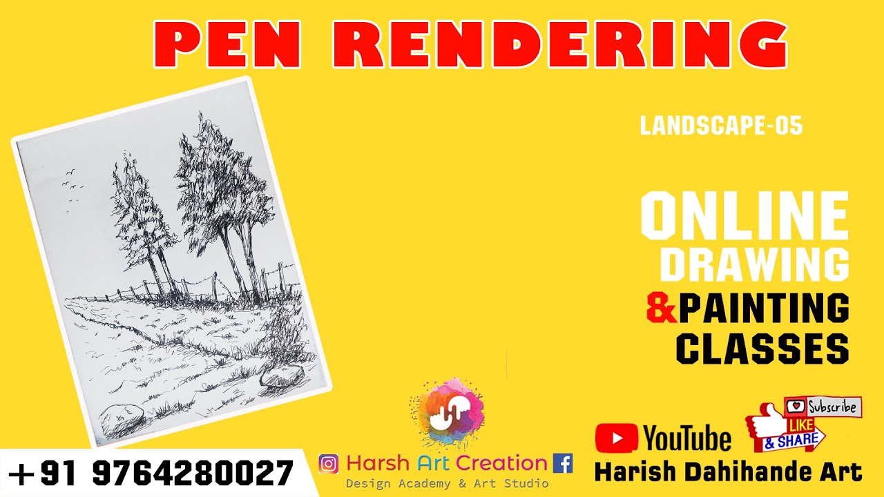 07 Pen rendering || Landscape 05 || step by step pen drawing - YouTube