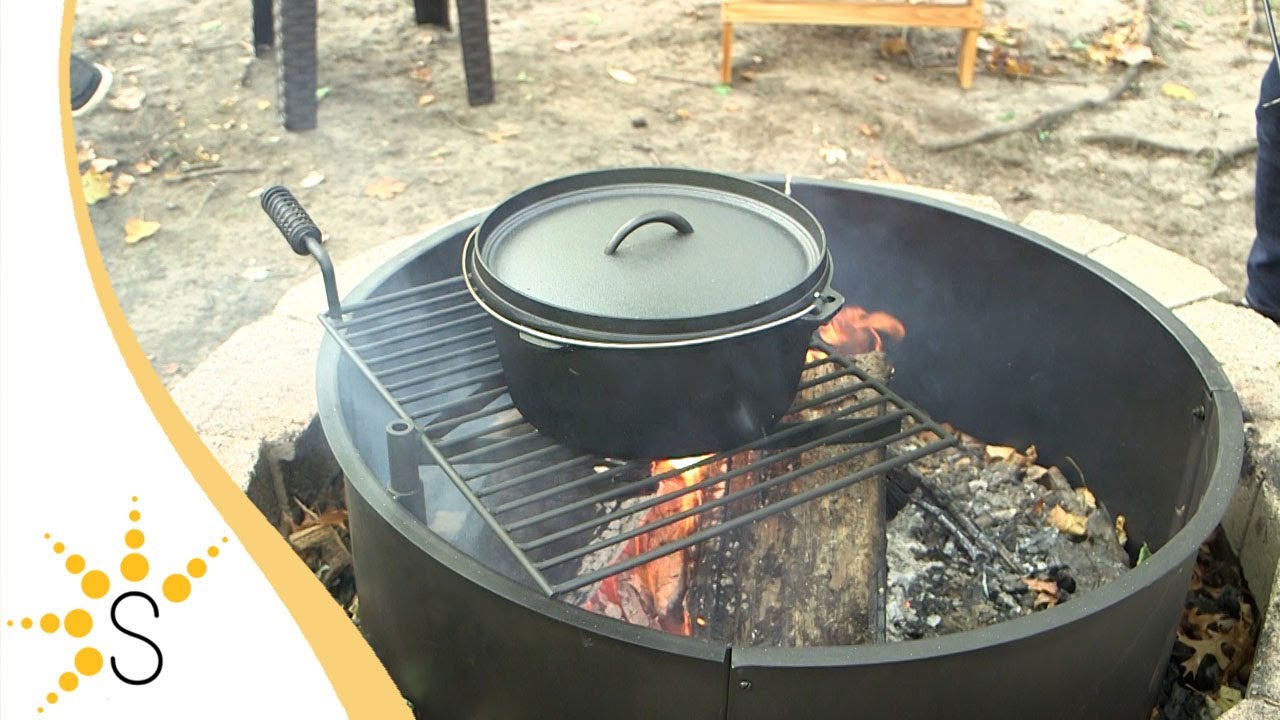 Sunnydaze 36" Metal Campfire Ring with Rotating Detachable Cooking ...