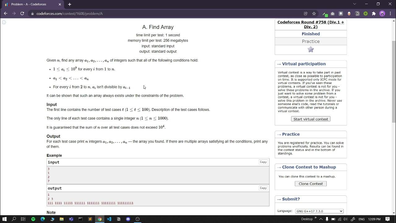 A. Find Array | Codeforces Round #758 (Div.1 + Div. 2) - YouTube