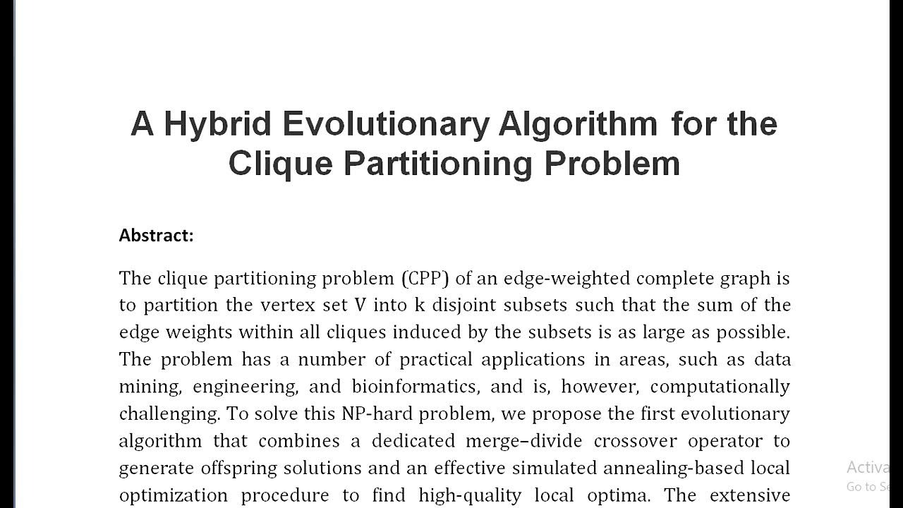 A Hybrid Evolutionary Algorithm for the Clique Partitioning Problem - YouTube