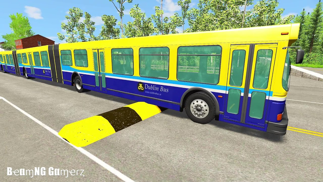 LONG BUS, CITY BUS, SCHOOL BUS Vs MASSIVE SPEED BUMPS - BeamNG.Drive ...