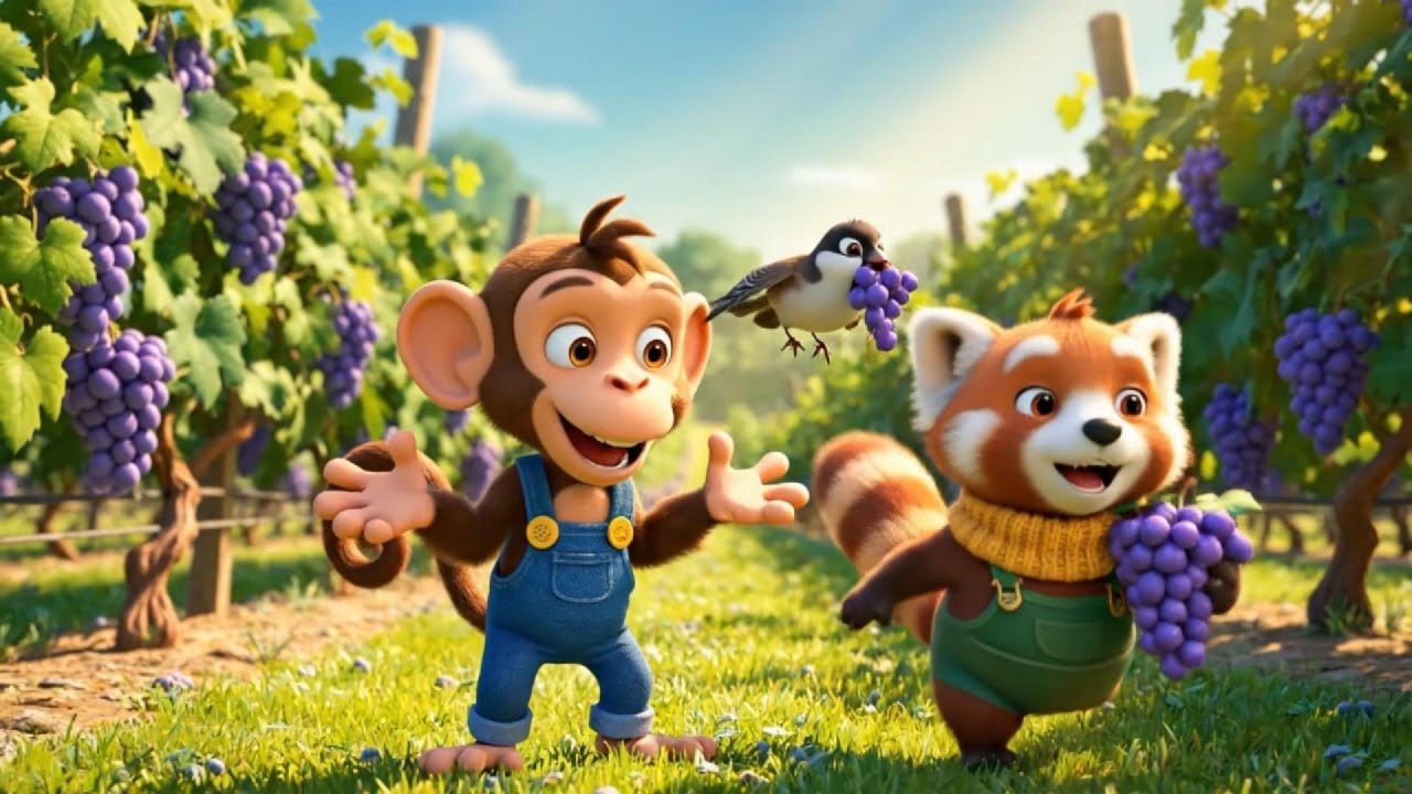 Baby Monkey and Baby Ferret in the Grape Garden | Kids Storytime - YouTube