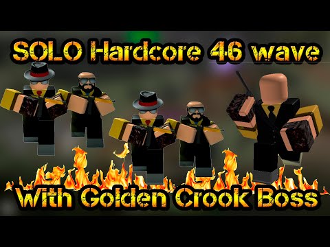 SOLO Hardcore 46 wave Roblox Tower Defense Simulator Golden Crook Boss and Golden Pyromancer ...