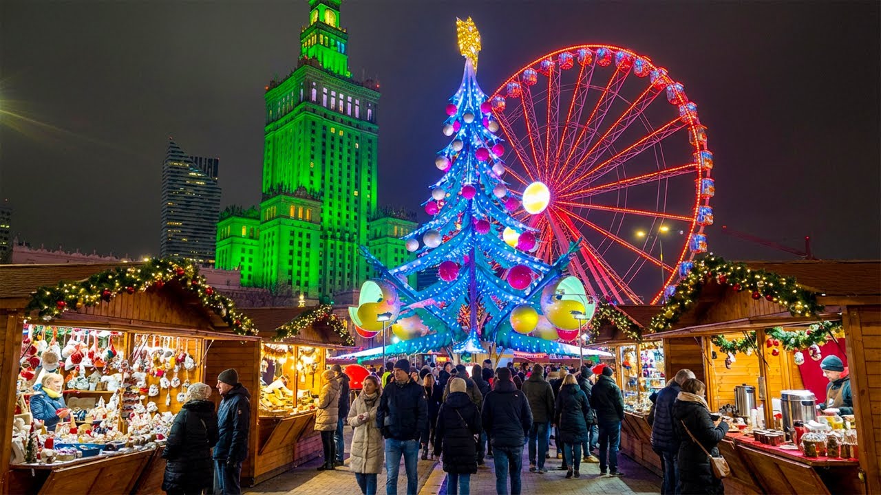 Warsaw New Christmas Market Palace of Culture and Science 4K Walking ...