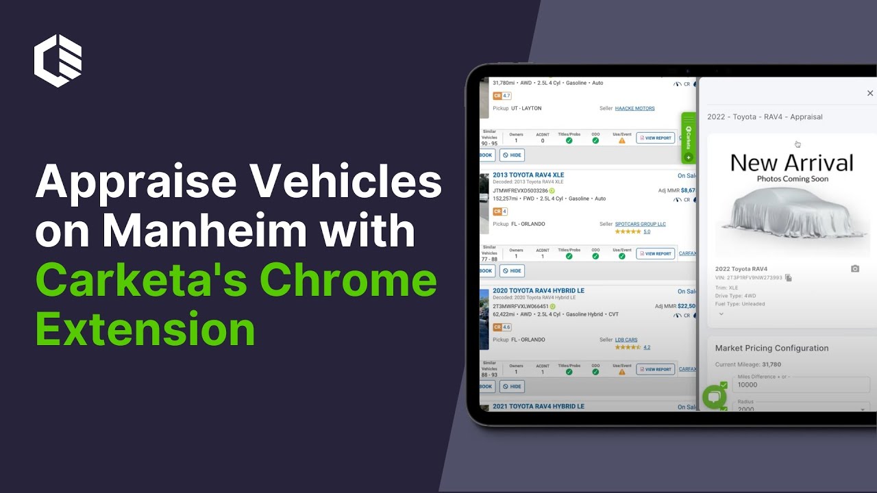 Appraise Vehicles on Manheim with Carketa's Chrome Extension - YouTube