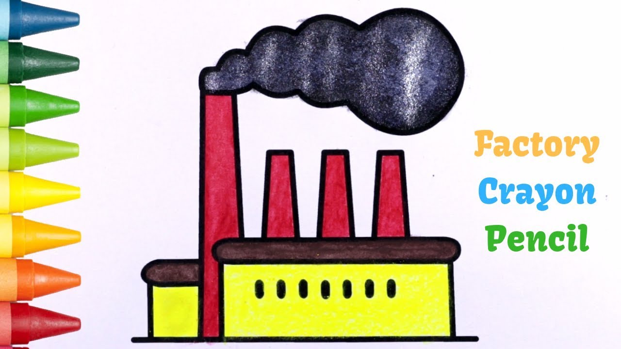 Factory Air Pollution Drawing for Kids Learn How to draw color | Little ...
