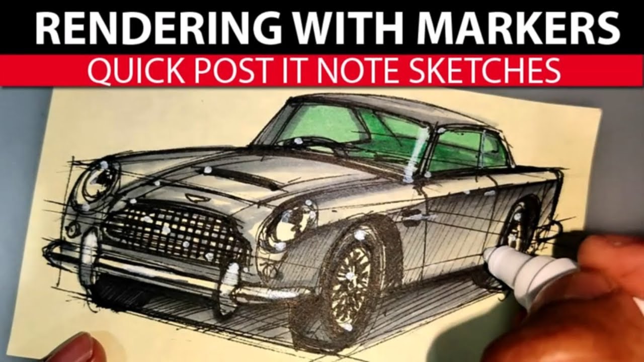 ASMR: RENDERING/COLORING A CAR ON A POST IT NOTE - YouTube