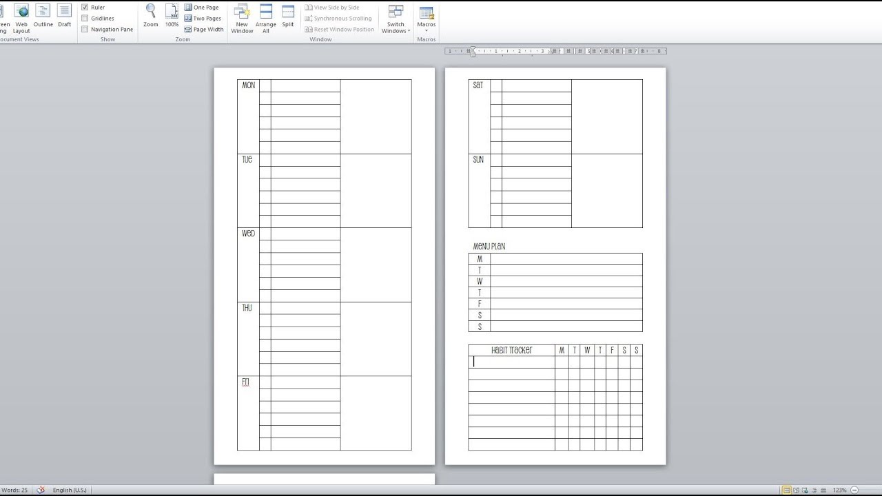 DIY Week on two pages personal inserts | Microsoft Word - YouTube