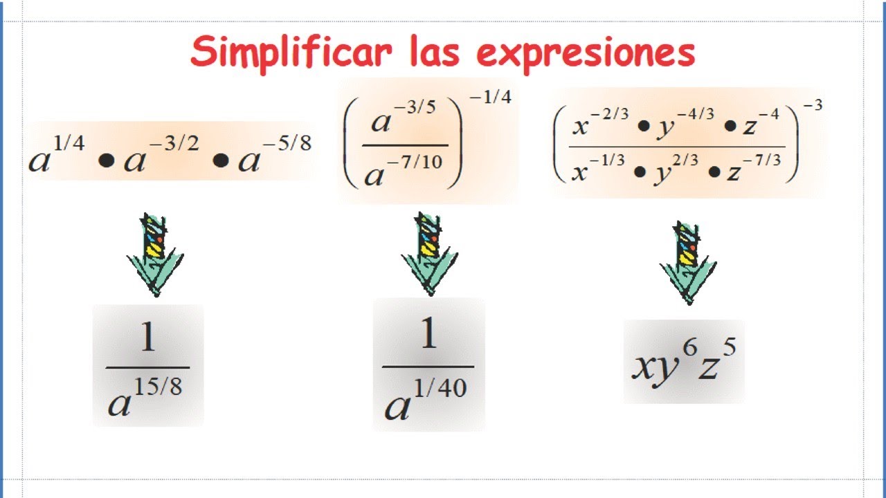 Simplificar expresiones con exponente racional, tres ejercicios. - YouTube