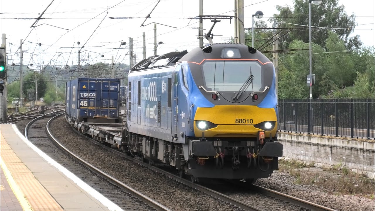 Tesco Trains on the WCML with class 88s and 66s - YouTube