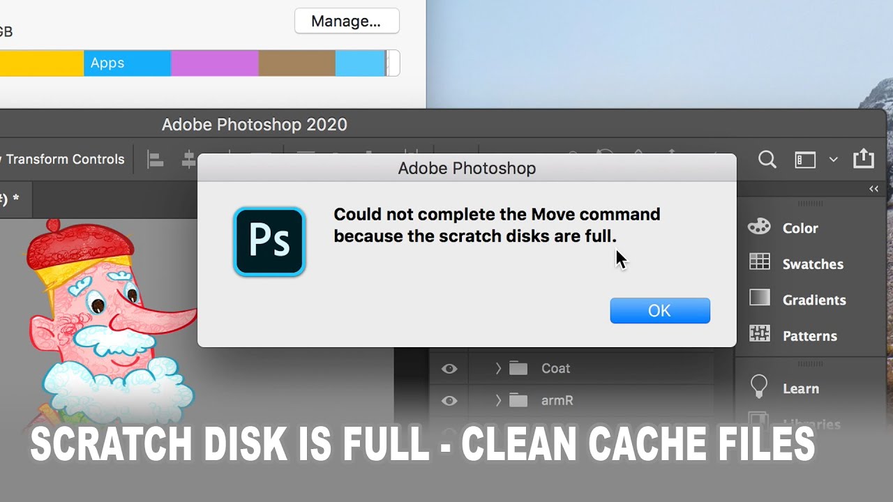 Scratch disk is full - Clean system cache files on computer. - YouTube