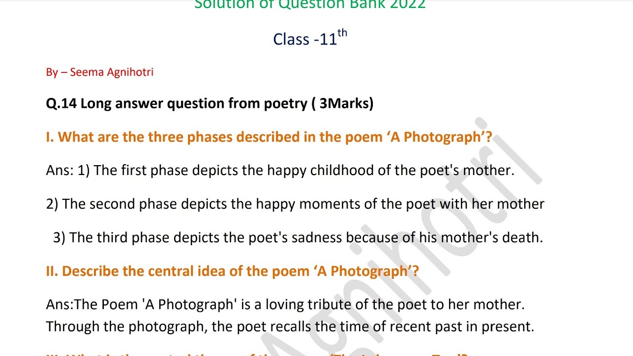 Solution of Question Bank 2022,class 11th English |. Q No 14 | Long ...
