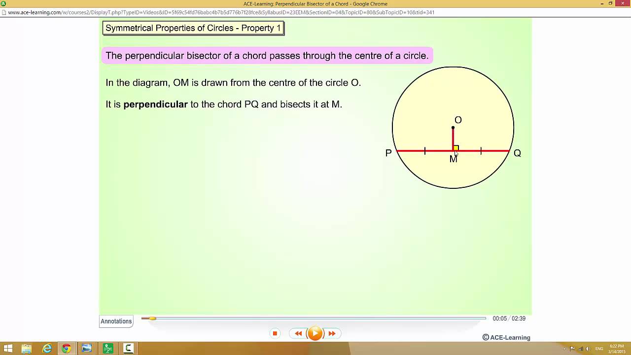 Circle Properties Perpendicular Bisector of a Chord passes through the ...