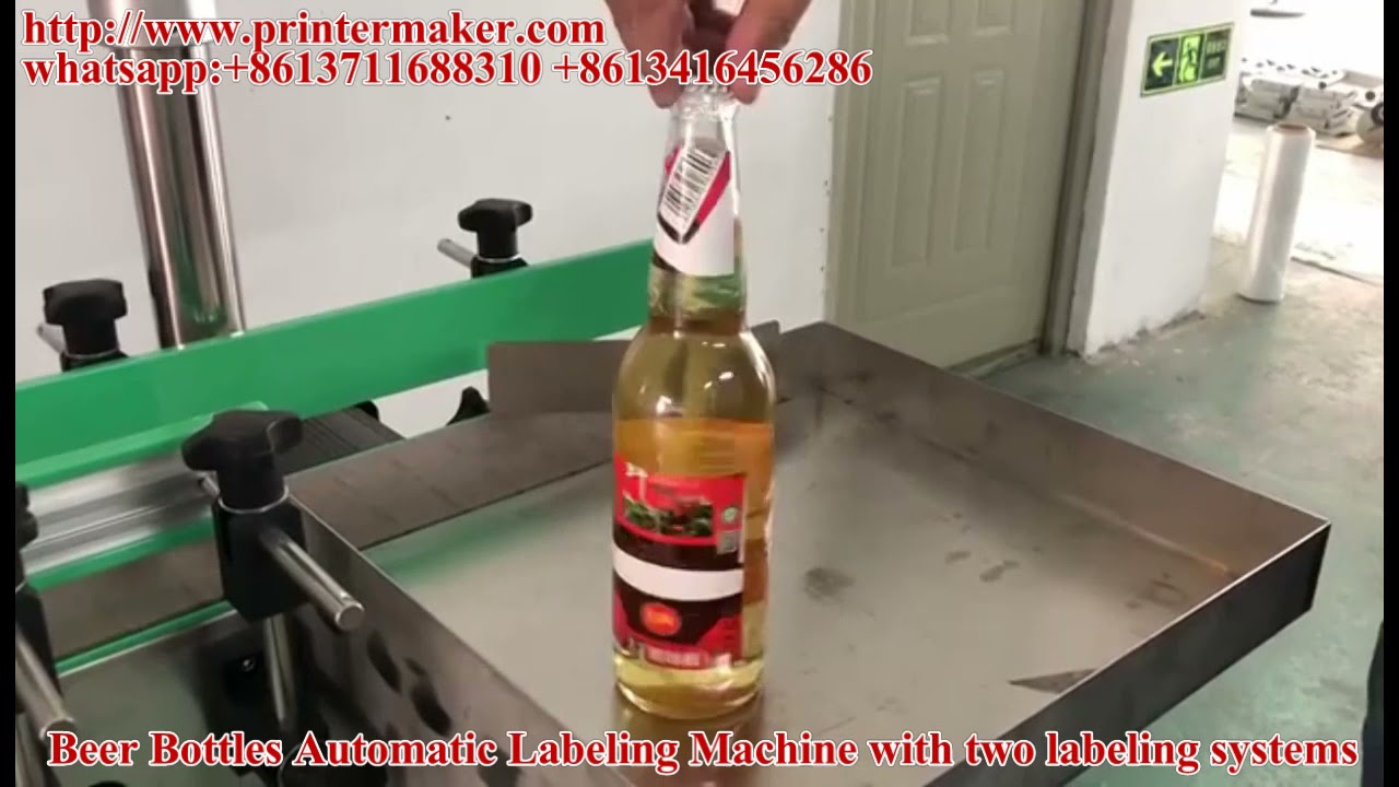 Beer Bottles Automatic labeling Machine with two labeling systems - YouTube