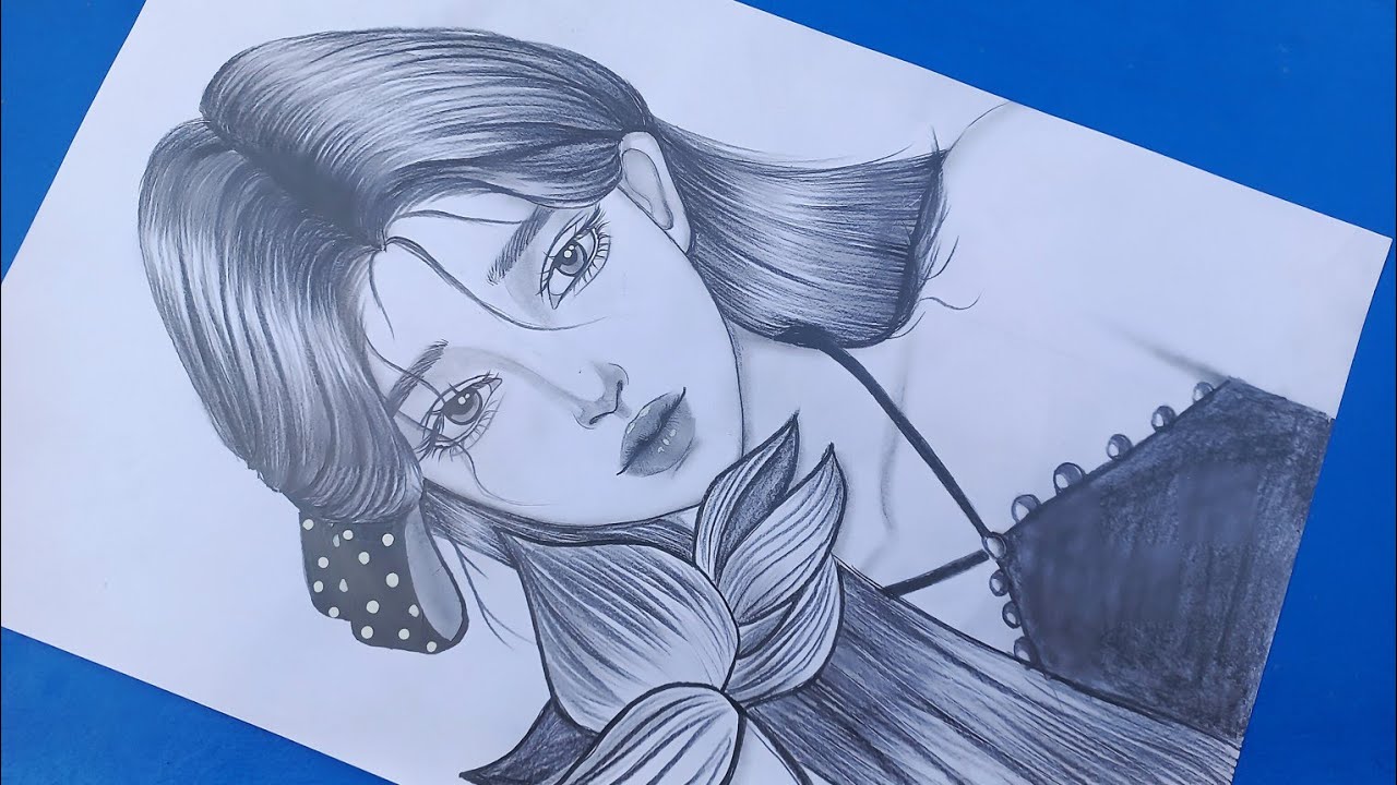 How to draw a beautiful girl with flower||pencil sketch drawing easy ...