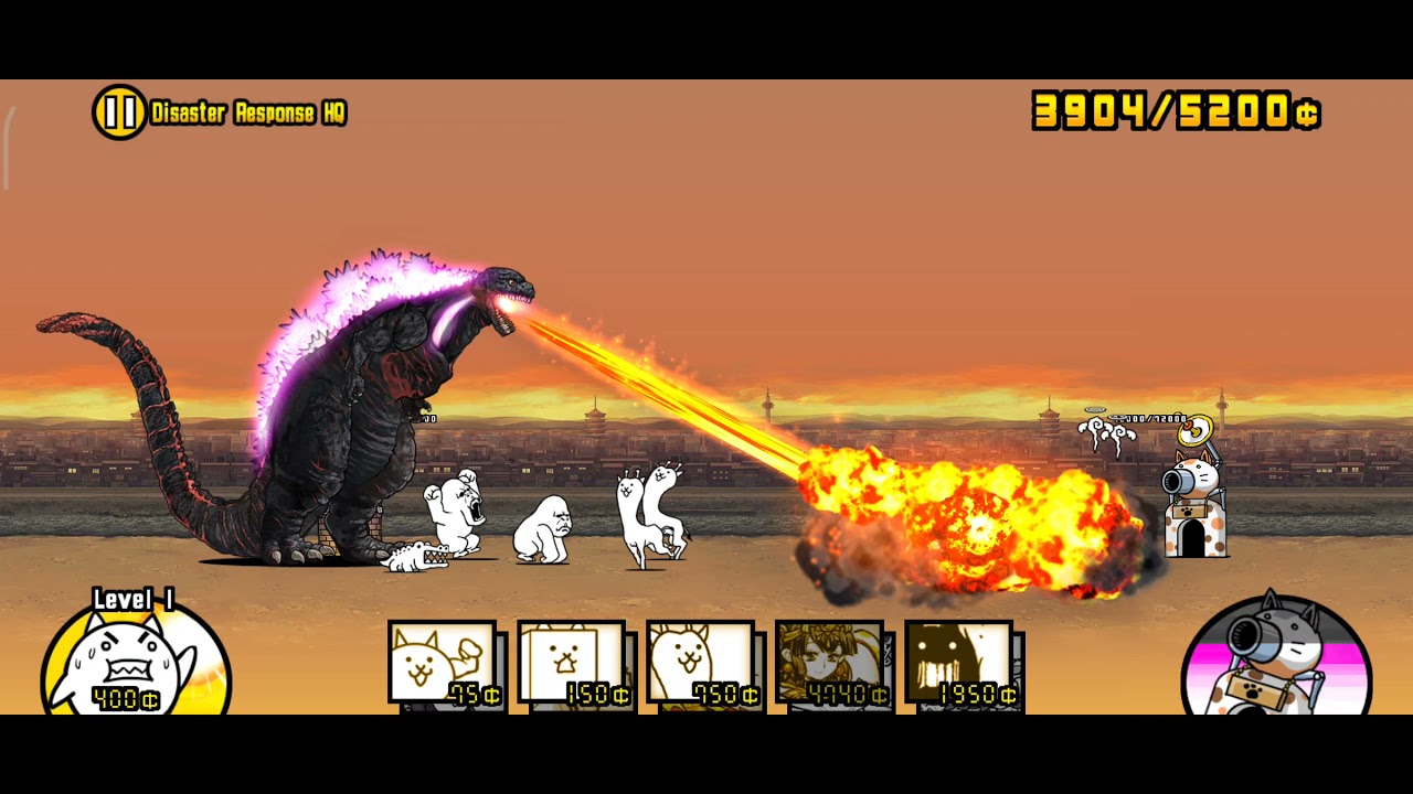 battle cats!!! Godzilla attack stage last month - YouTube