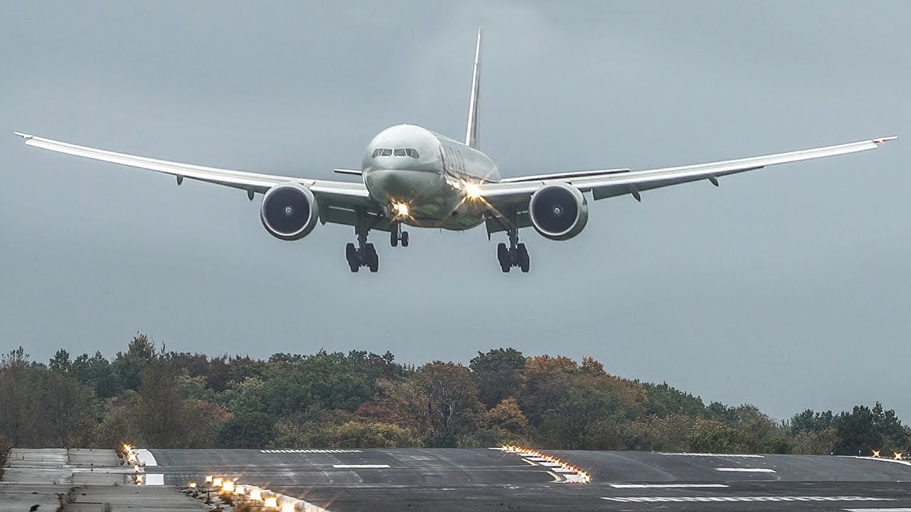 CROSSWIND LANDINGS during a STORM at Maastricht - Boeing 777, Airbus ...