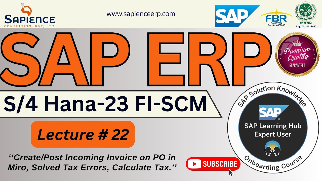 SAP S/4 Hana-23 Lec.22 Create/Post Incoming Invoice on PO in Miro ...