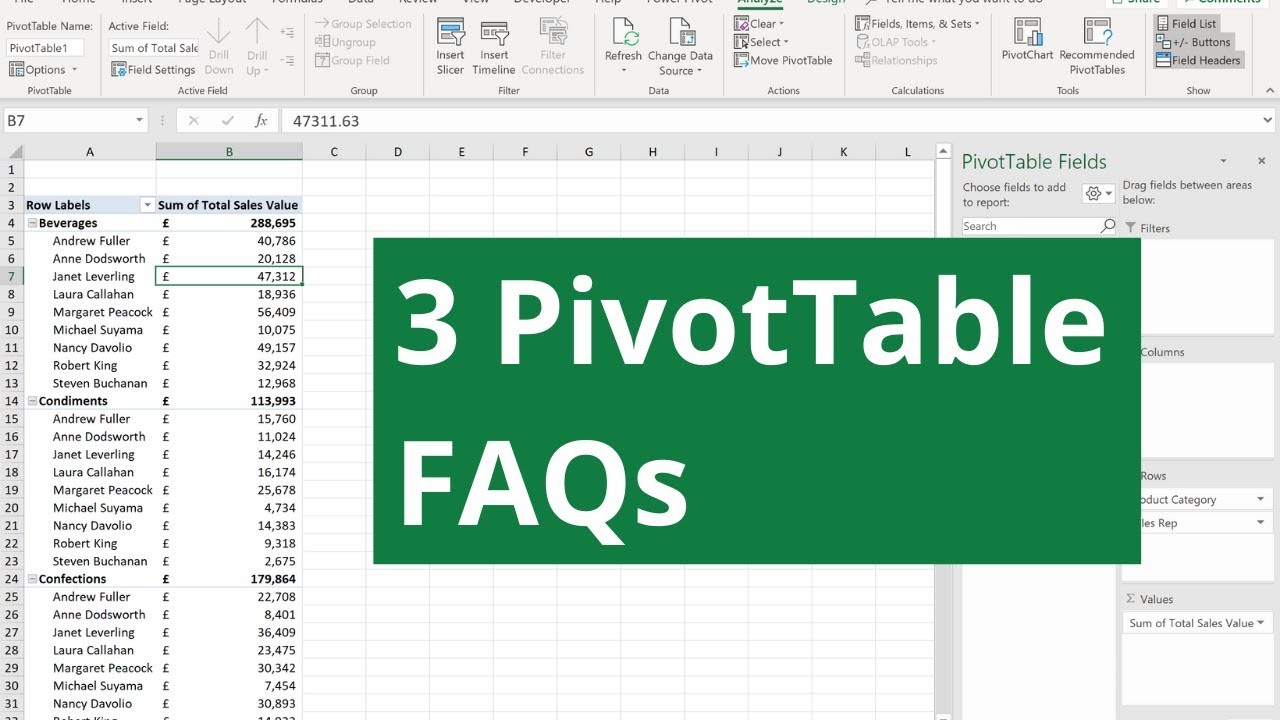 3 PivotTable FAQs in Excel - Helpful PivotTable Tips - YouTube