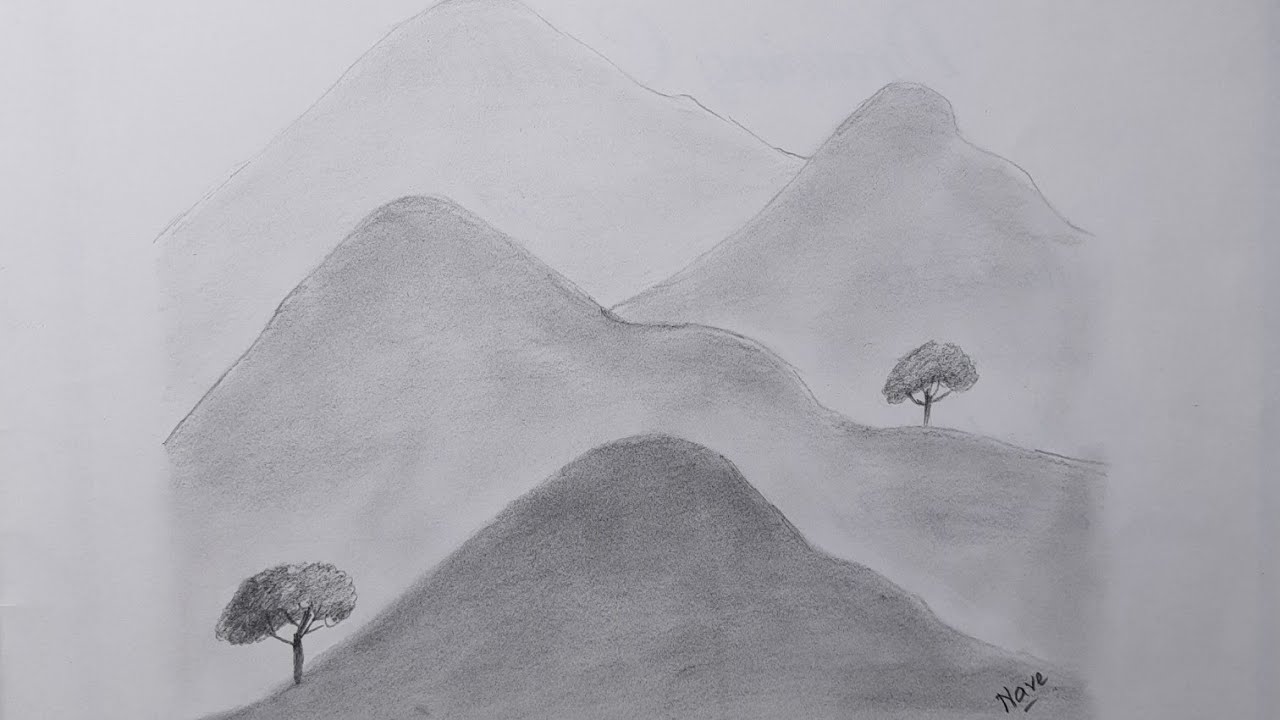How to Draw a Simple Mountain Landscape for Beginners using Smudging ...