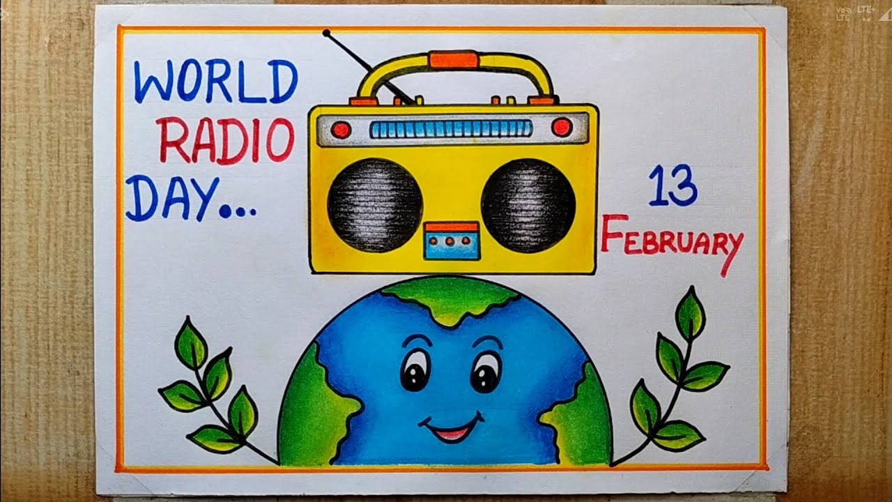 World Radio Day poster drawing easy,13 Feb | How to draw World Radio ...