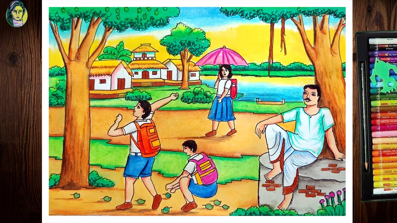 How To Draw Summer Season scenery Easy | Summer Season Drawing With Oil ...