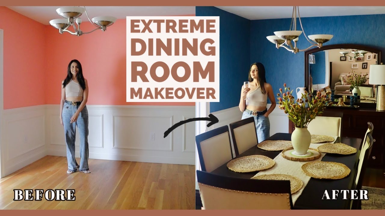 Complete DINING ROOM makeover + How to INSTALL A WALLPAPER - YouTube