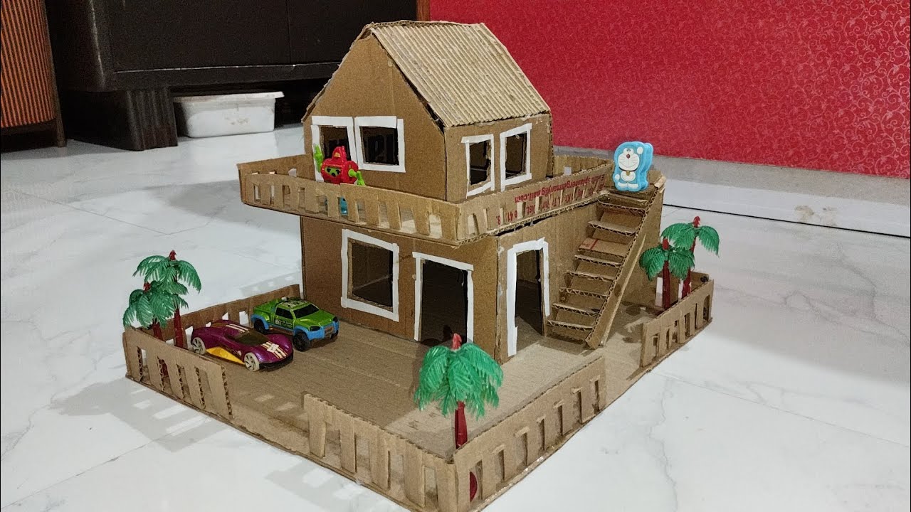 How to make mini house with cardboard at home - YouTube