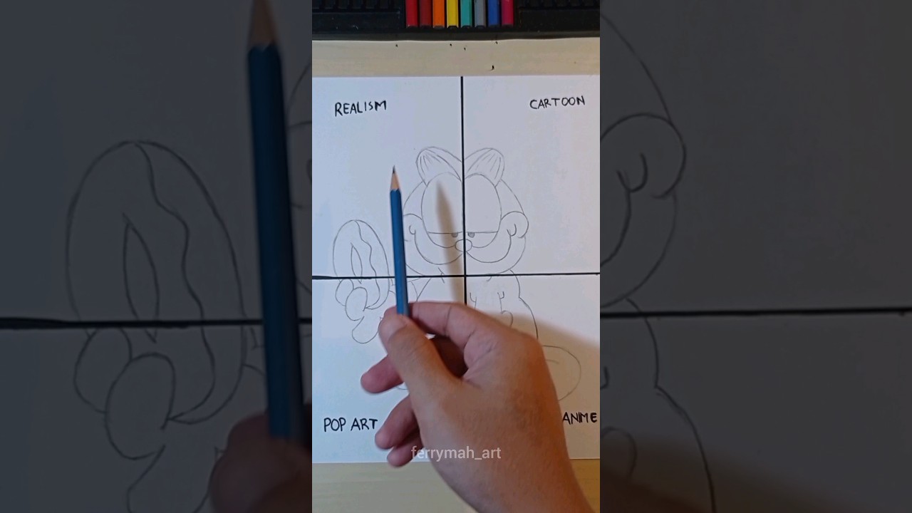 I want to know this Garfield Drawing in 4 different art styles # ...