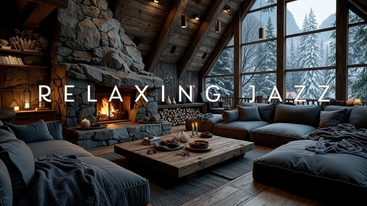 Cozy Winter Jazz Music ~ Warm Fireplace Lounge Ambiance for Cold Snowy ...