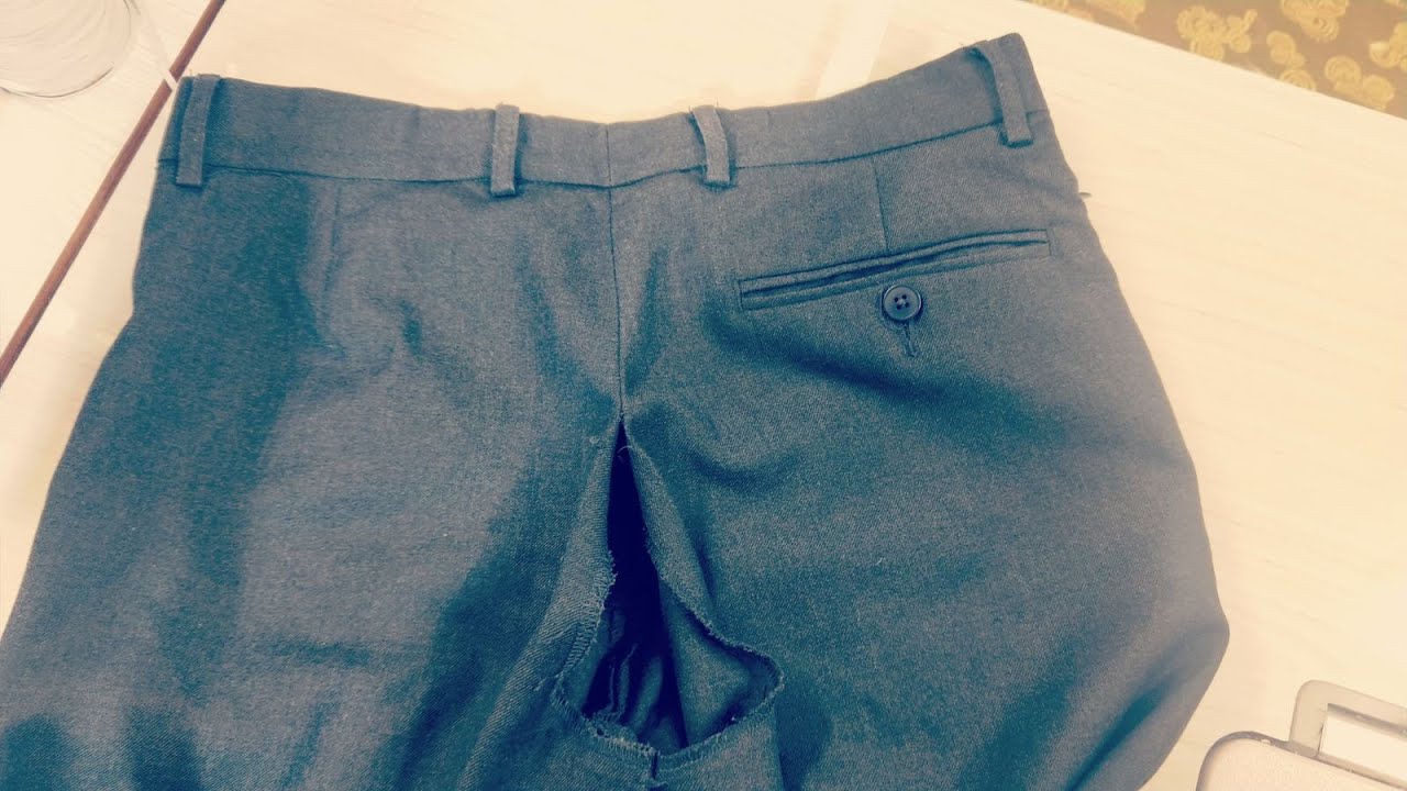 How to sew stitching undone on the back of school uniform pants. - YouTube