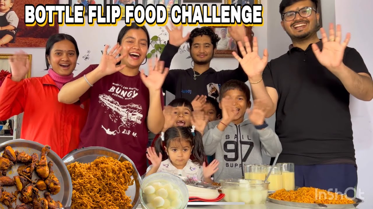 BOTTLE FLIP FOOD CHALLENGE || 2X Spicy Noodles ,Spicy Chicken Wings ...