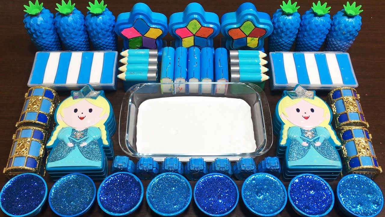 SPECIAL BLUE SLIME ! Mixing Random Things into GLOSSY Slime ...